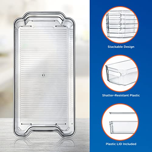 NutriChef Set of 6 Refrigerator Organizer Bins - Stackable Clear Plastic Bin with Handles, Egg Tray - For Fridge, Freezer, Kitchen, Cabinet, Countertops, Pantry - BPA Free Food Storage Rack - NCFO66