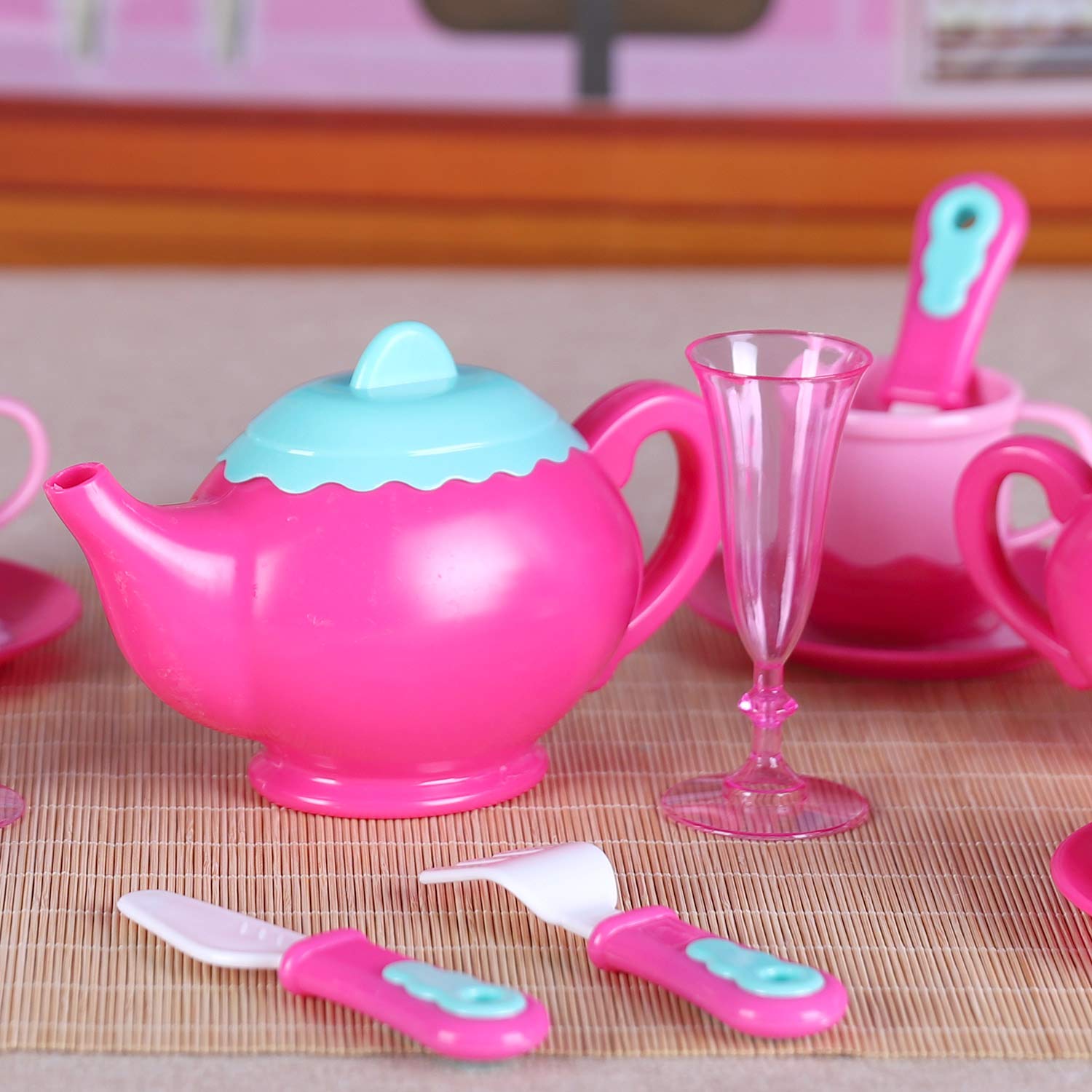 Liberty Imports Deluxe Pink Tea Set for Kids Pretend Play with Tea Pots, Cups, Dishes and Kitchen Utensils (18 pcs)