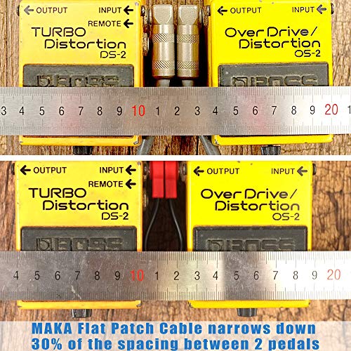 M MAKA Flat Low Profile Guitar Patch Cable 20 inch for Effects Pedals, 1/4 inch Right-Angle, Red, 3-Pack New Version