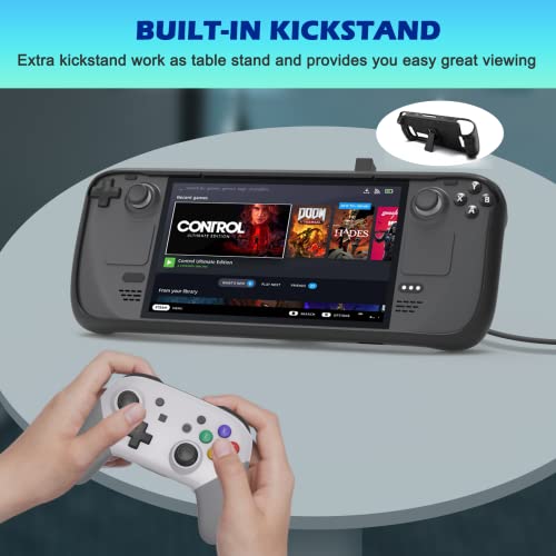 Protective Case for Steam Deck,TPU Steam Deck Protector with Kickstand, Shock-Absorption Anti-Scratch Non-Slip Anti-Collision Design Protector Cover with Button Stickers for Steam Deck - Gray