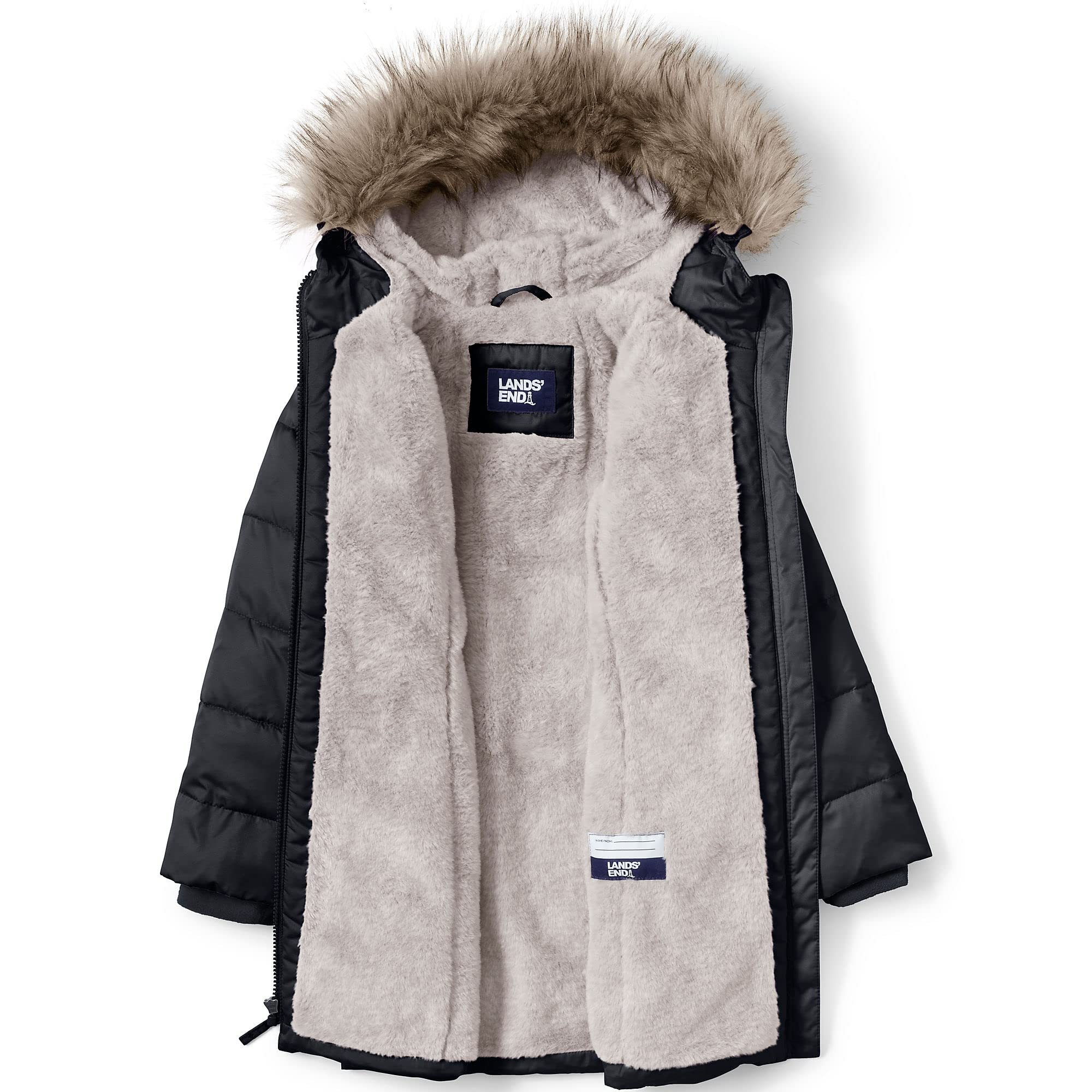 Lands' End Girls ThermoPlume Fleece Lined Coat Black Kids X-Large