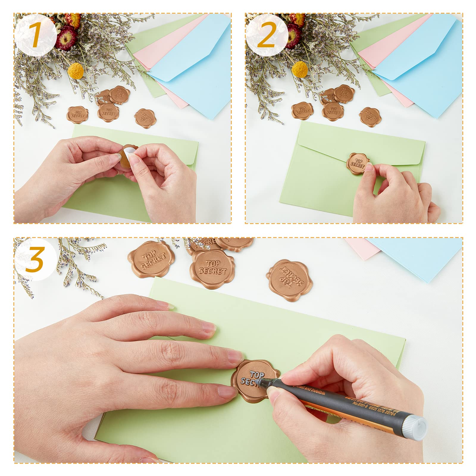 SUPERDANT 50 Pcs Top Secret Wax Seal Stickers Text Envelope Seals 1.21in Round Seal Adhesive Sticker for Sealing Wedding Invitations Envelope Cards Box Decoration