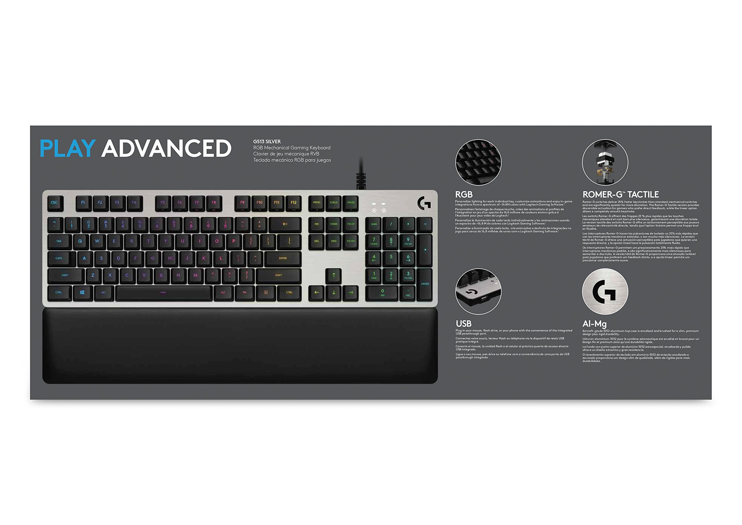 Logitech G513 Carbon Gaming Keyboard, Romer-G Tactile