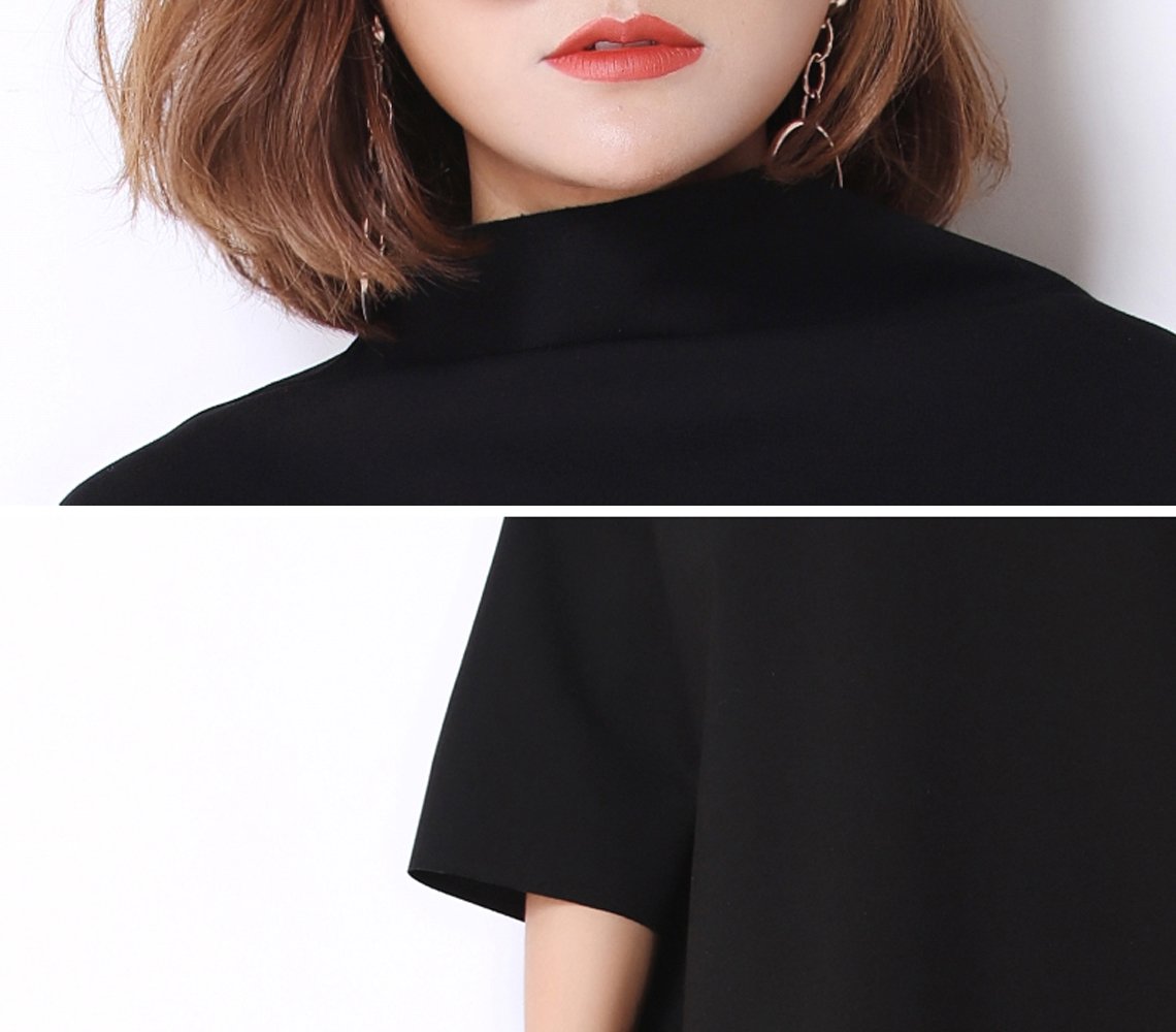 LAI MENG FIVE CATS Women's Casual 3/4 Sleeve Turtleneck Oversized Loose Sweatshirt Pullover Top ONE Size Black