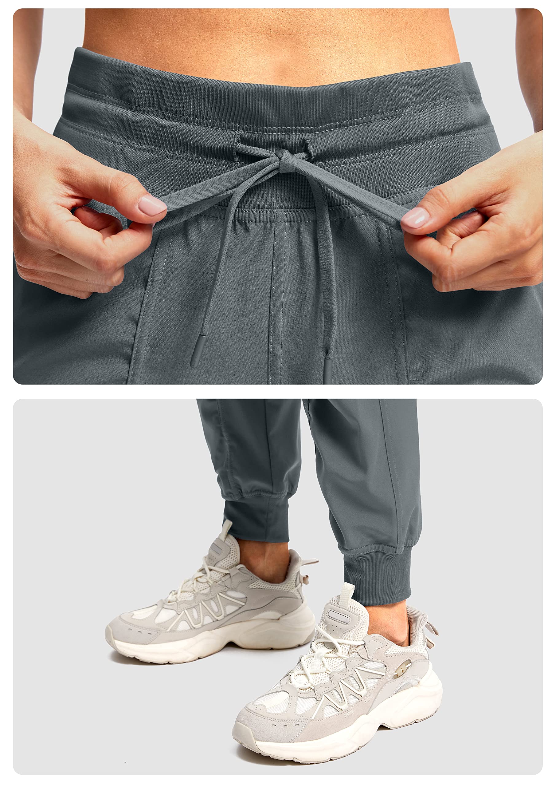 SANTINY Women's Lightweight Joggers High Waisted Running Hiking Track Pants Workout Athletic Jogger for Women Zipper Pockets (Dark Grey_M)