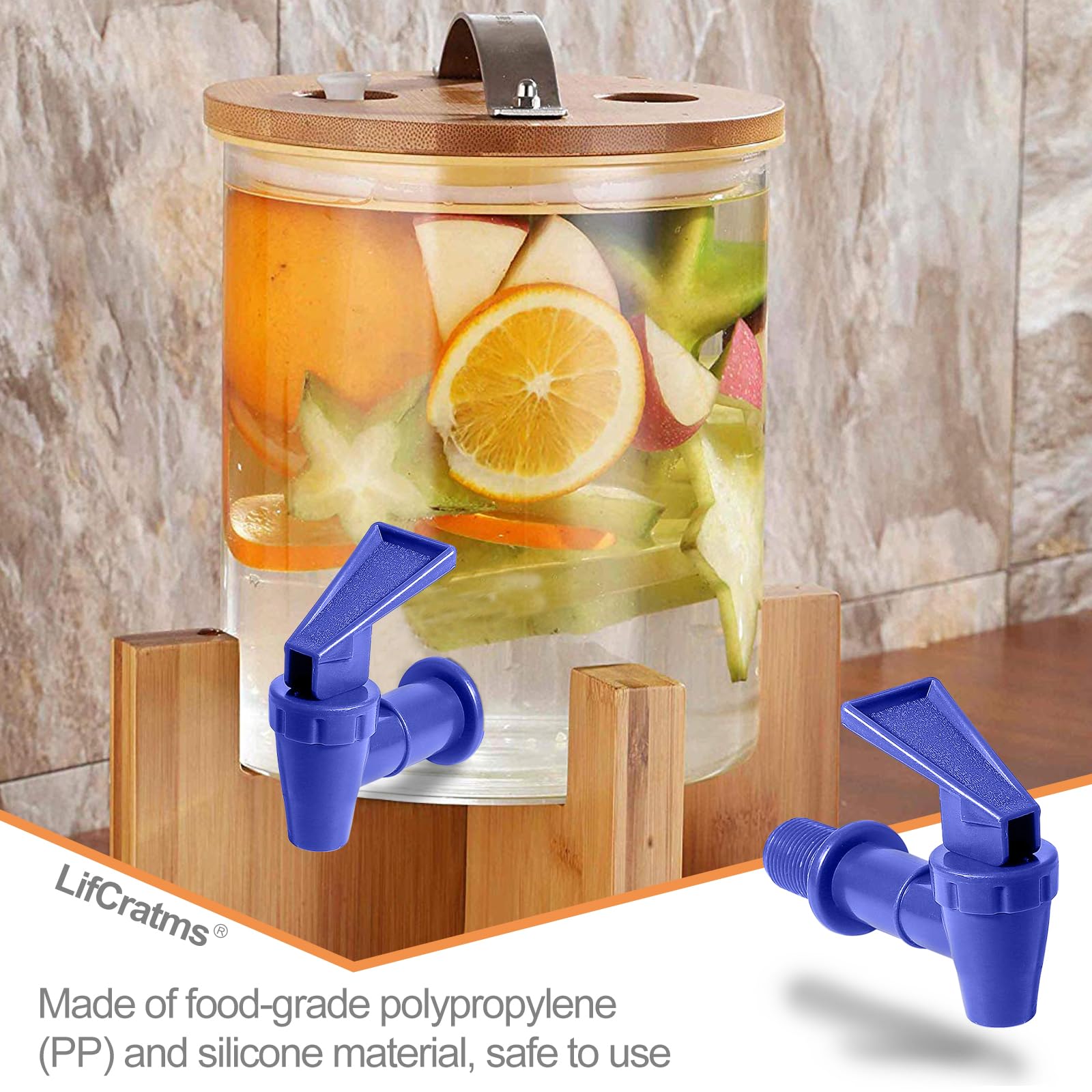 LifCratms 2Pcs BPA-Free Replacement Cooler Faucet, Blue Plastic Water Spigot Spout Water Dispenser Tap Set, Reusable Water Crock Tap Water Beverage Lever Pour Dispenser Valve