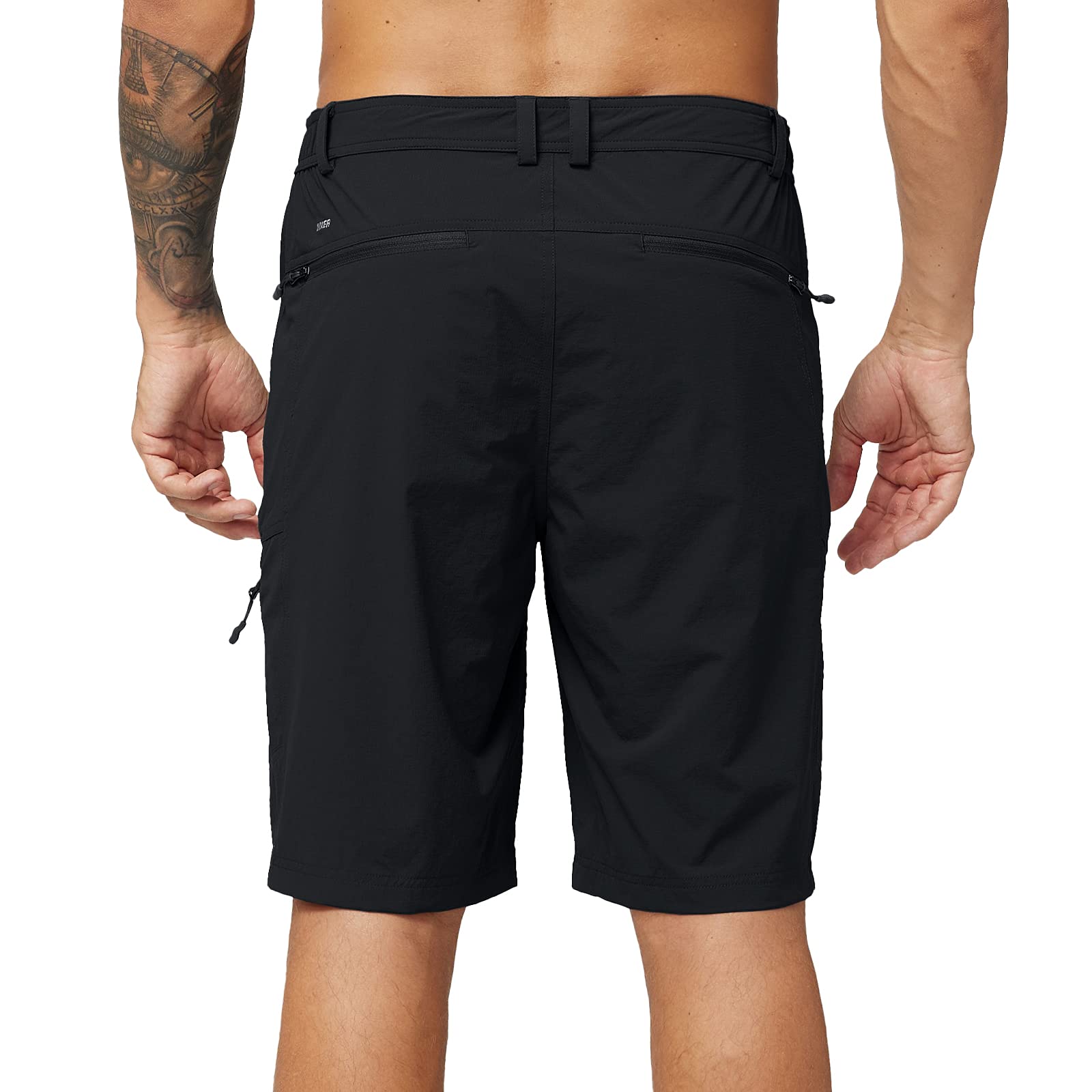 MIER Men’s Quick Dry Hiking Shorts Lightweight Nylon Stretch Outdoor Trail Shorts, 5 Zipper Pockets, 32, Black