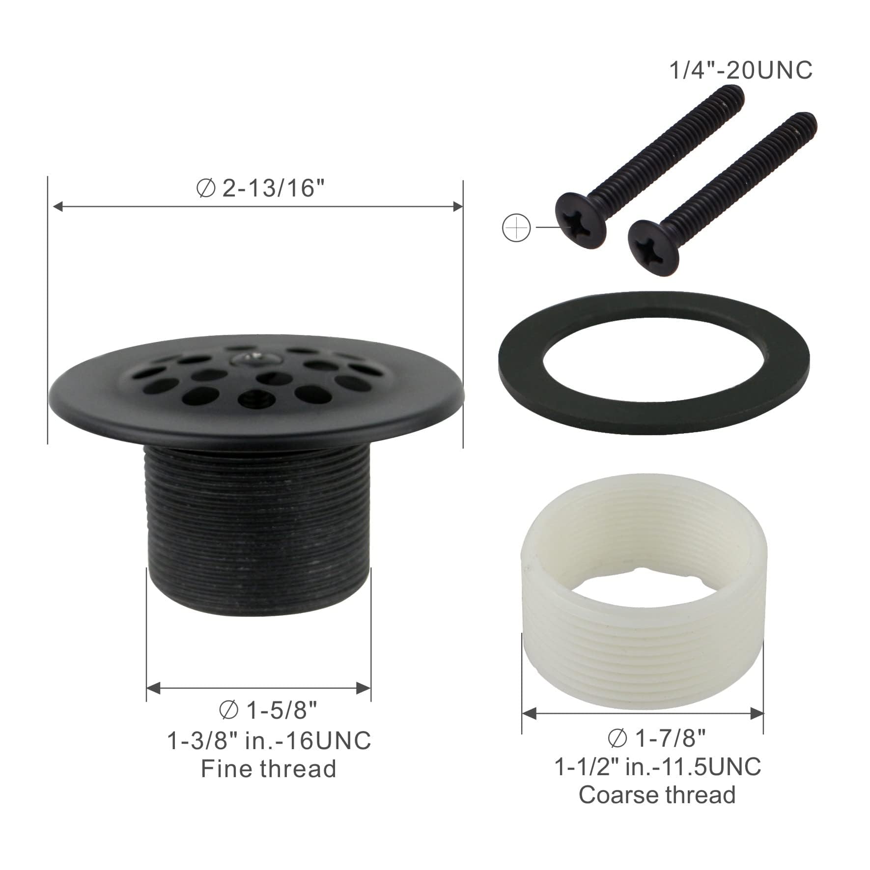 Matte Black Trip Lever Tub Trim Kit Set with 2-Hole Overflow Faceplate,Welsan Trip Lever tub Drain with Strainer, Universal Fine Replacement Overflow and Matching Screws?No Putty Installation?Black?