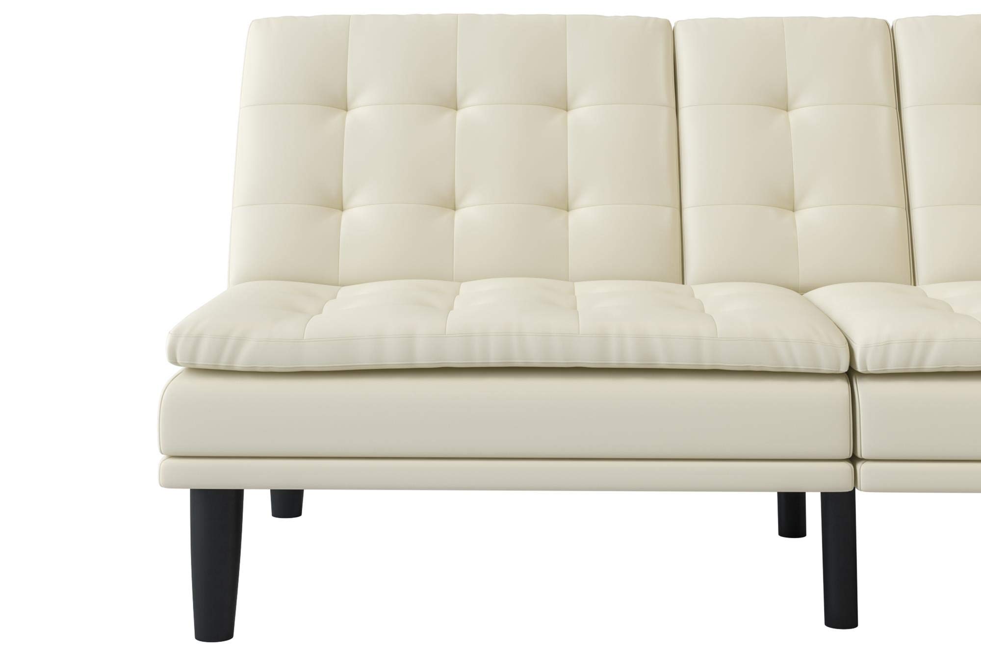 Memory Foam Faux Leather Pillowtop Futon with Cupholder, Vanilla Faux Leather Colors Ideal for Small Living Spaces