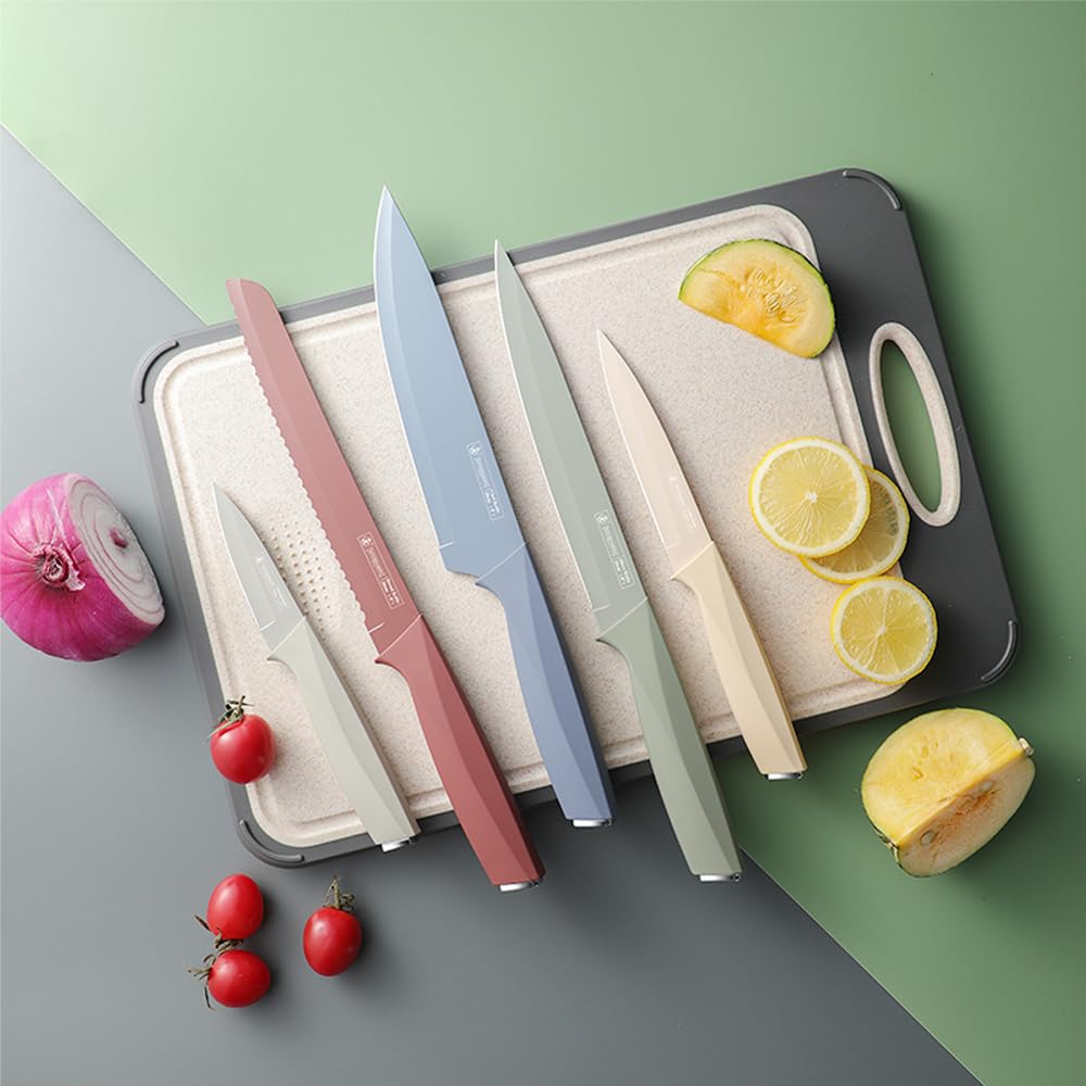 Knife Set, 6 Pcs Color-Coded Kitchen Knife Set, 5 Color Anti-Rust Coating Stainless Steel Kitchen Knife Set with Block, Super Sharp Kitchen Knives with Acrylic Stand, Professional Chef Knife Set