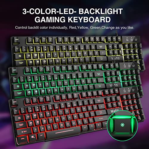 mafiti Gaming Keyboard Wired USB Full Size 3-Colors Backlight Keyboards for Computer Desktop PC Laptop Windows