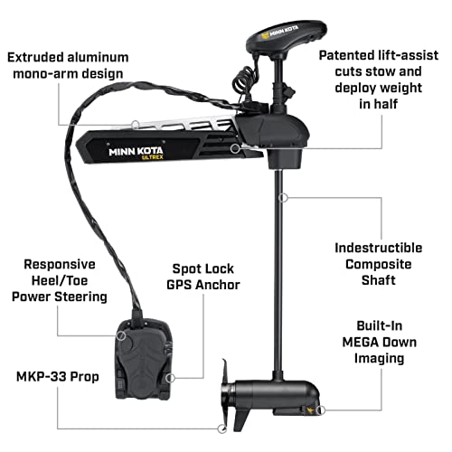 Minn Kota 1368861 Ultrex Freshwater Cable & Electric-steer Bow-Mount Motor with MEGA Down Imaging, Digital Maximizer & i-Pilot Link GPS, 80 lbs Thrust, 52" Shaft