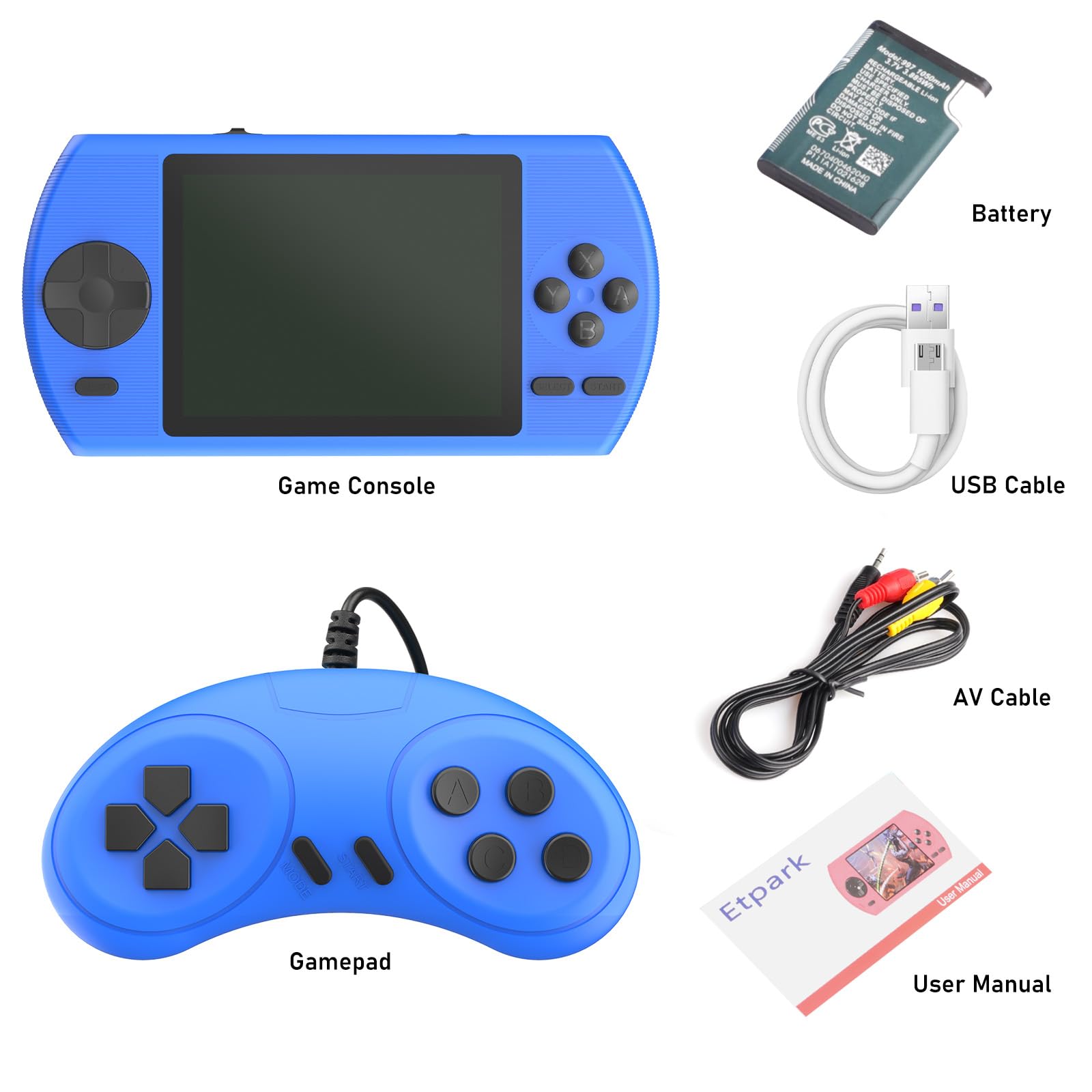 Retro Handheld Game Console, Melusen Video Game Console with 500 Classical FC Games 3.5-Inch Color Screen 800mAh Rechargeable Battery Gameboy Support for Connecting TV and Two Players (500 Games-Blue)