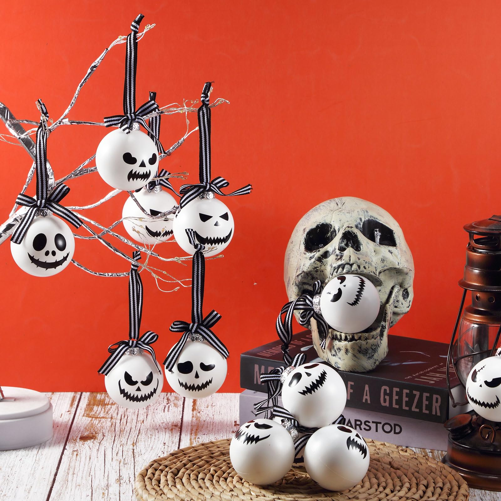 Leyndo 12 Pcs Christmas Tree Ball Ornaments - Nightmare Decorations for Halloween - Ghost Balls for Hanging