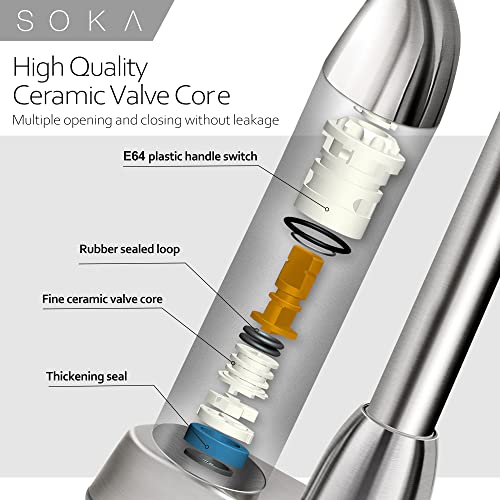 SOKA Centerset Bathroom Sink Faucet Two Handles High Arc 4" Lavatory Bath With Deck Plate & Pop-Up Drain Fit 3 Hole Installation, Brushed Nickel (SK18001NY)
