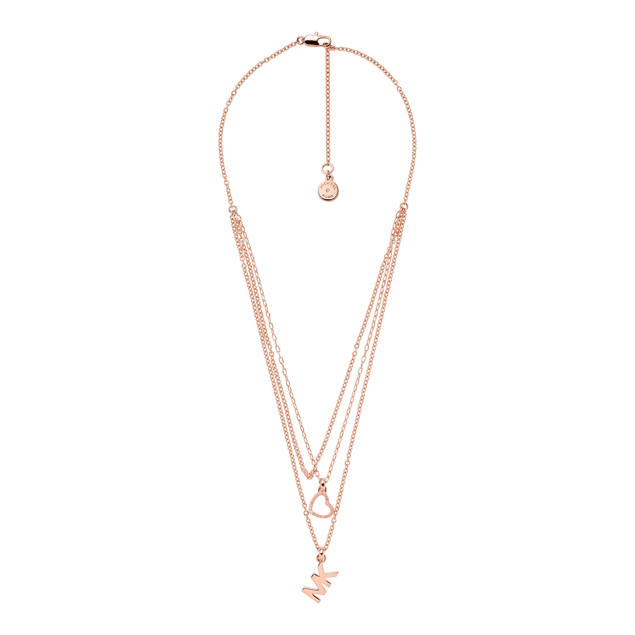 Michael Kors Brass Layered Heart Necklace for Women, Color: Rose Gold (Model: MKJ7806791)