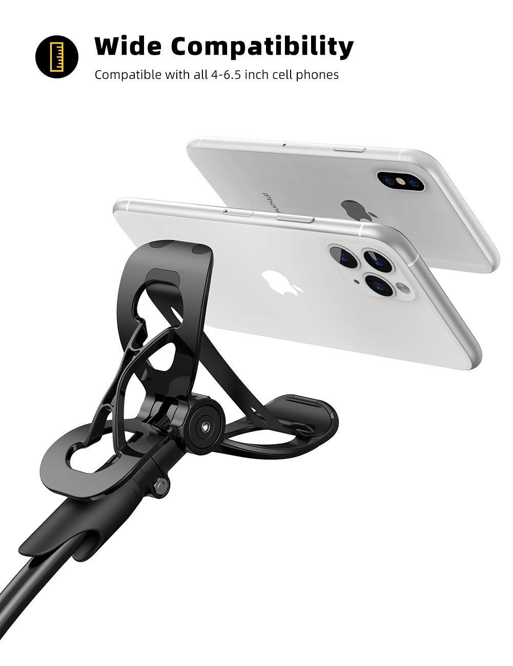 Lamicall Phone Holder Bed Gooseneck Mount Flexible Arm 360 Mount Clip Bracket Clamp Stand for iPhone 15 Pro Max, 15 Plus, 14 Pro Max, 13 Mini, 12 S10 S9 S8 S7 S6, Overall Length 33.4In(Black)
