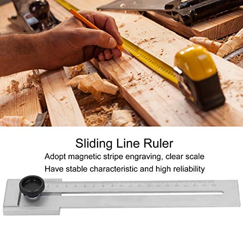 Sliding Line Ruler Precision Carbon Steel Ruler Woodworking Parallel Ruler Marker Gauge Marking Tool for Mechanical Processing Marking with Slide Stops(200mm)