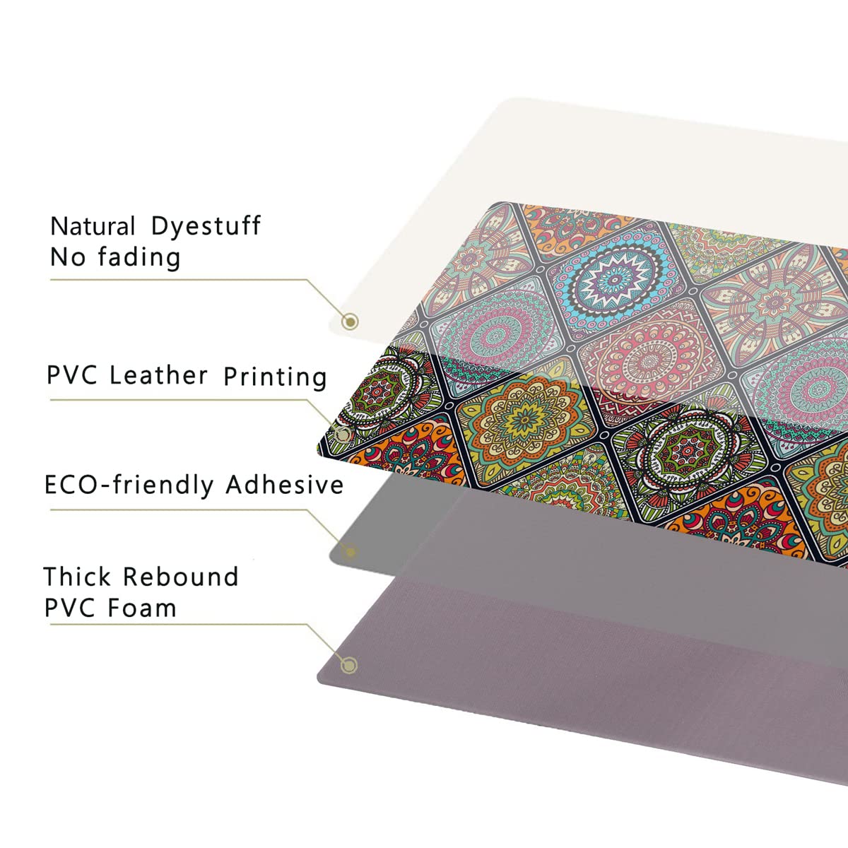 moonysweet Boho Anti Fatigue Kitchen Rug Mat Non Skid Cushioned Waterproof Non Slip PVC Leather Runner Standing Mat Colorful 17" x 29" (1 Piece only)
