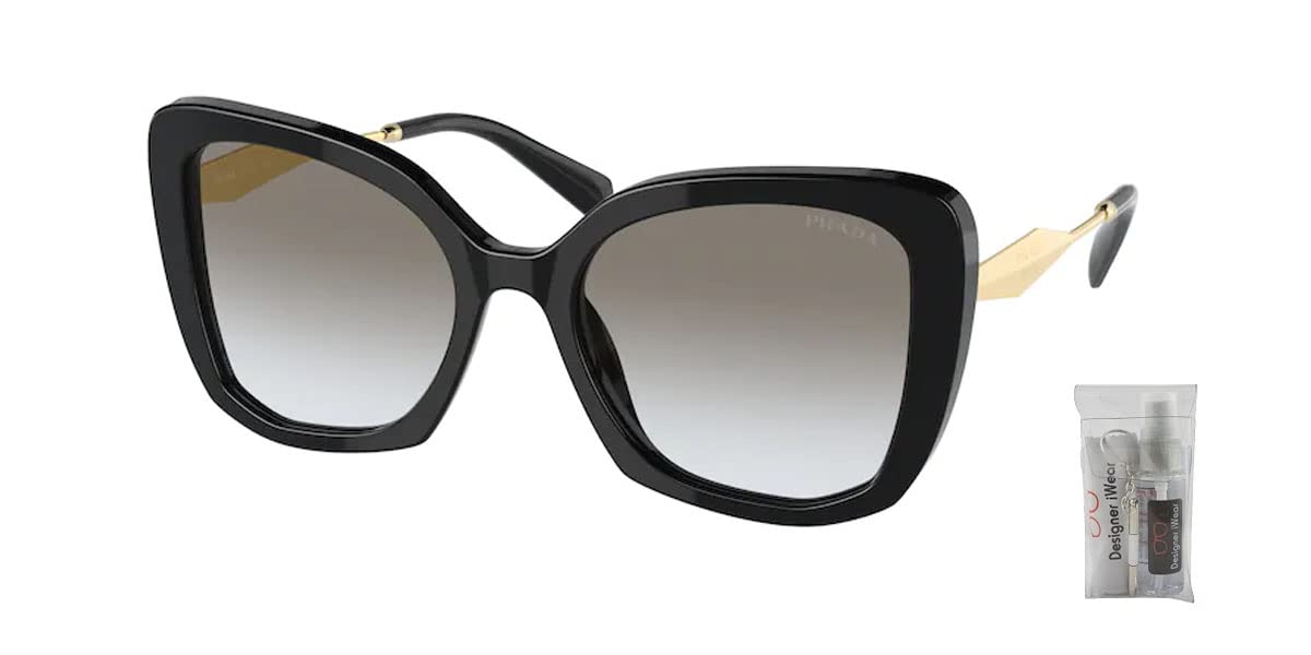 Prada PR03YS 1AB0A7 53MM Black/Grey Gradient Cateye Sunglasses for Women + BUNDLE with Designer iWear Eyewear Kit