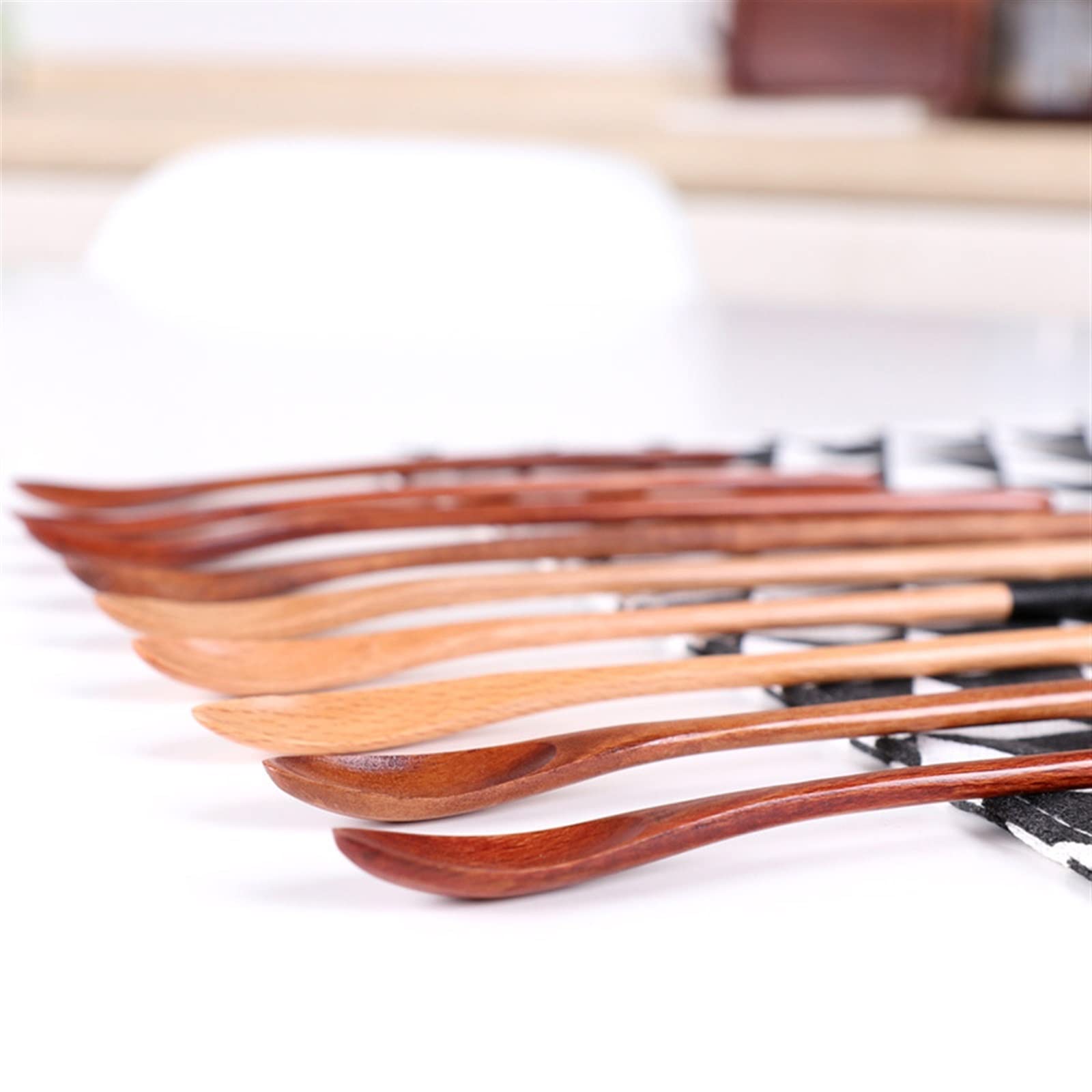 MABSSI Long Handle Wood Spoon for Honey Rice Soup Dessert Coffee Tea Mixing Kitchen Utensil Tools Teaspoon Catering Bamboo Wooden Spoon