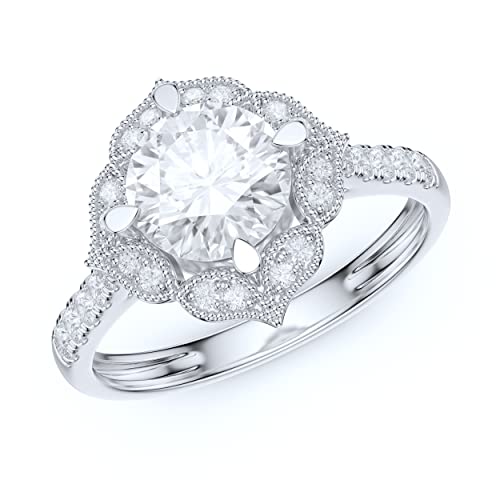 PRSTANI 10K White Gold Vintage Milgrain Romantic Petals Halo 1.0 CT Simulated Diamond Engagement Ring (7)