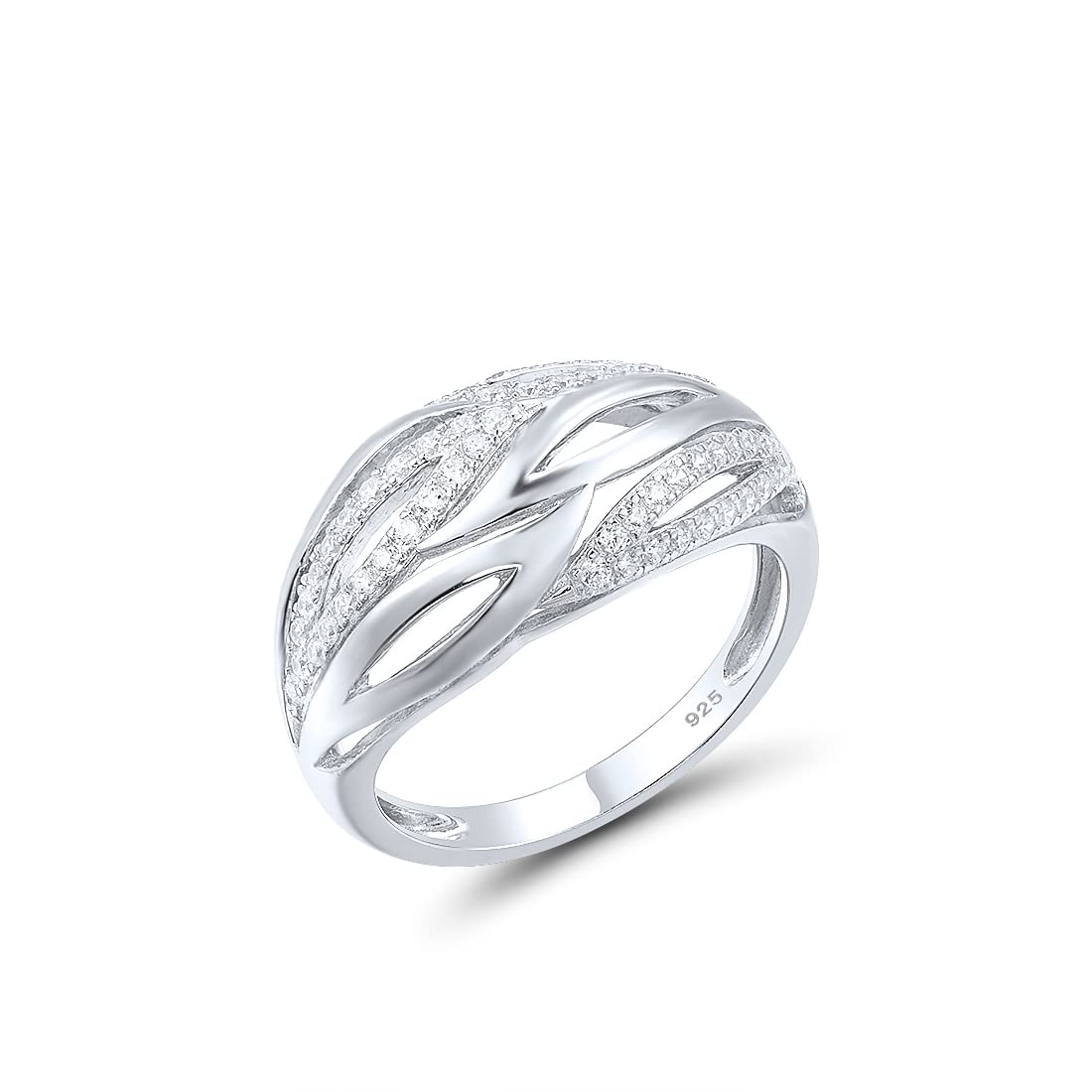 Santuzza 925 Sterling Silver Openwork Cubic Zirconia Simulated Diamond Statement Ring for Women (6)