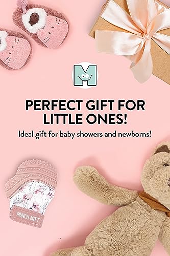 Malarkey Kids Baby Teething Mitten, Munch Mitt Baby Chew Toy - Protects Hands from Chewing & Saliva, Heals Aching Gums, Promotes Sound & Visual Stimulation for Babies Up to 1-Year-Old (Spring Flower)