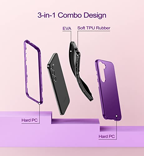 WeLoveCase Galaxy S23 5G 3-in-1 Heavy Duty Protection, Hybrid Shockproof TPU Bumper, Full Body Protective Cover - 6.1 Inch, Purple