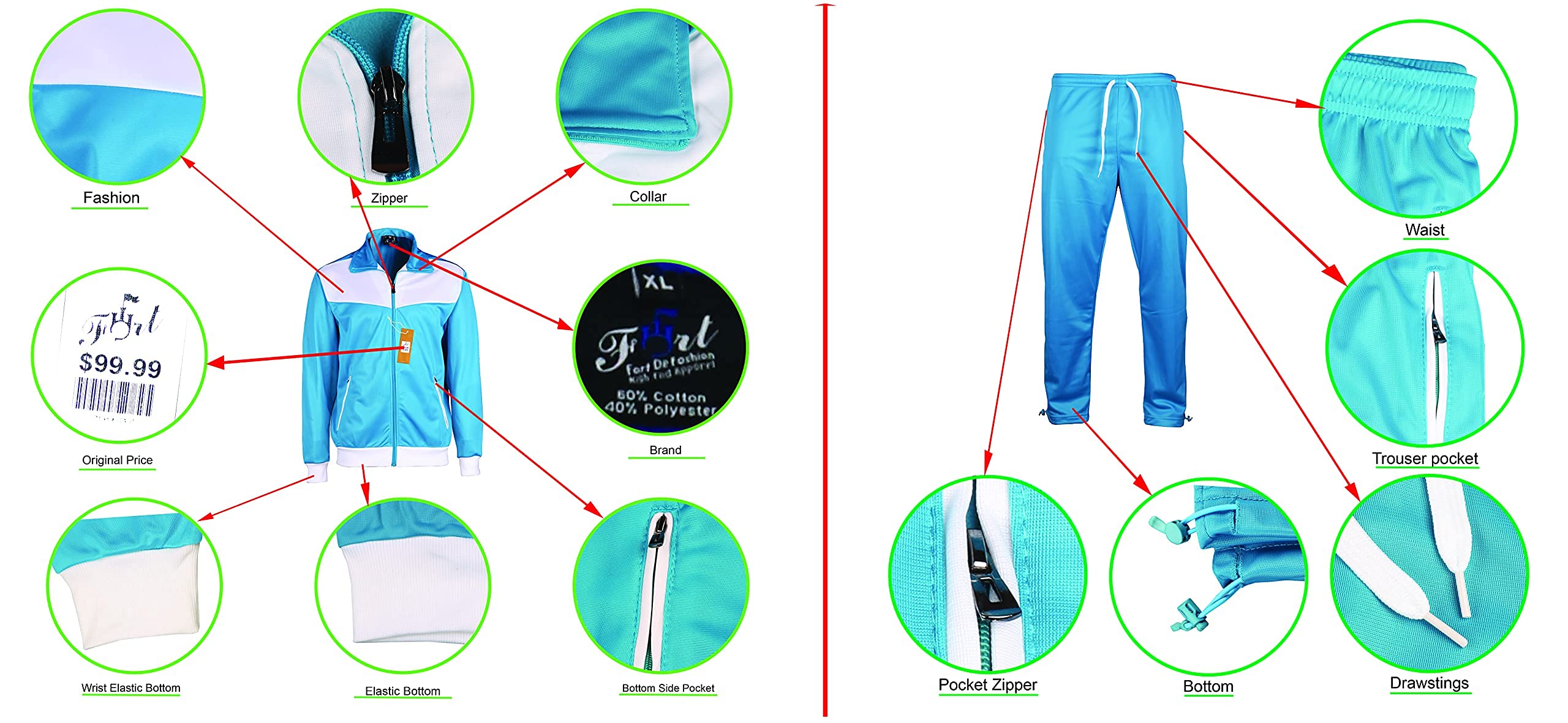 Men Classic Full Zip Track Jacket and Jogging Track Pant Active Wear Sports Tracksuit Set (Burgandy, S)
