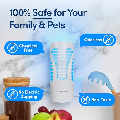 Shieldeck Flying Insect Trap - Indoor Fly Trap, Gnat Trap, and Mosquito Trap - Fruit Fly Killer and Plug in Bug Catcher - Traps with UV Light for House Indoors (1 Device + 5 Refills) - White