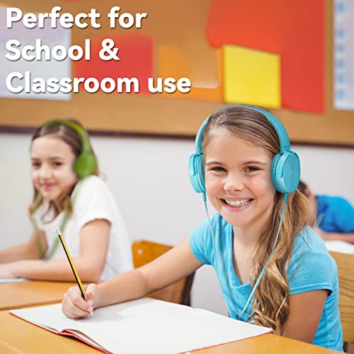Wensdo 6 Pack Kids Headphones Bulk for School Classroom Students Wired Headsets, Durable Earphones for Children, Library Airplane Online Learning and Travel (6 Mixed Colors)
