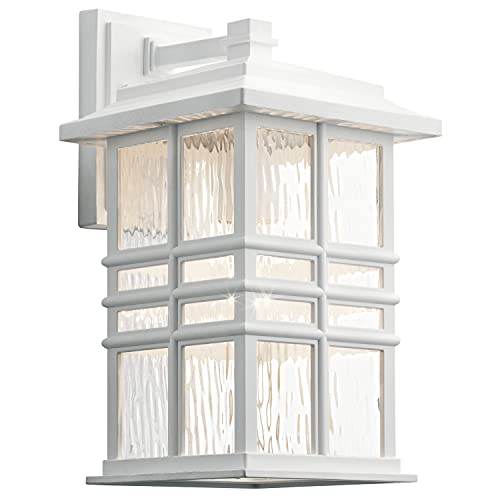 Kichler Beacon Square 14.25" Outdoor Wall Light in White, 1-Light Exterior Wall Sconce with with Clear Hammered Glass, (14.25" H x 8" W), 49830WH