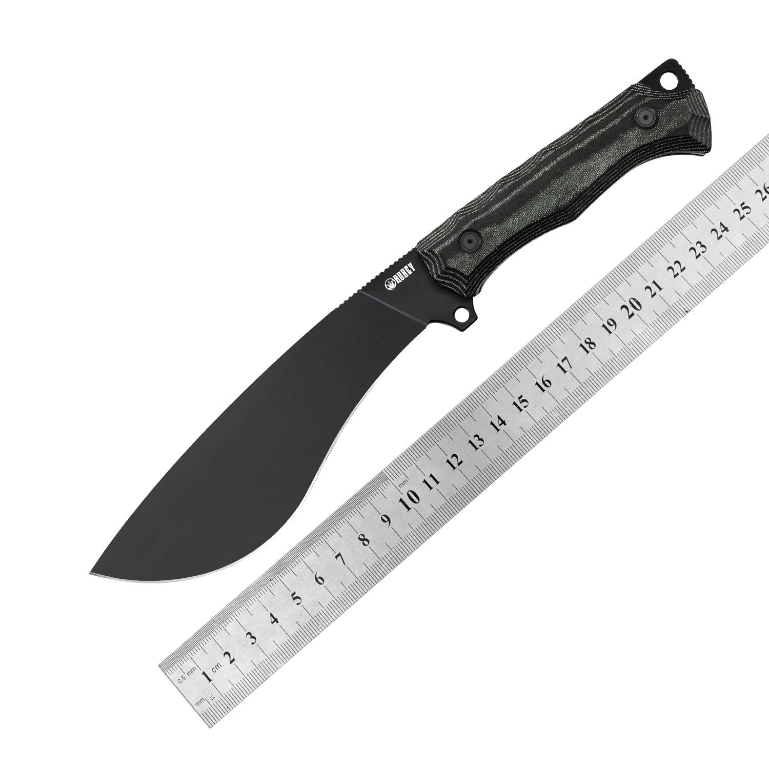 KUBEY Machete KU241 Fixed Blade Outdoor Knife with G10 Handle Kurki Style Blade for Camping Hunting and Survival w/Black Kydex Sheath (Black Coating)