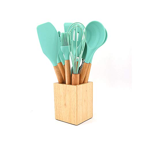 LMMDP Silicone Kitchen Tools Set Cooking Tools Utensils Set Spatula Shovel Soup Spoon with Wooden Handle Special Heat-resistant Design