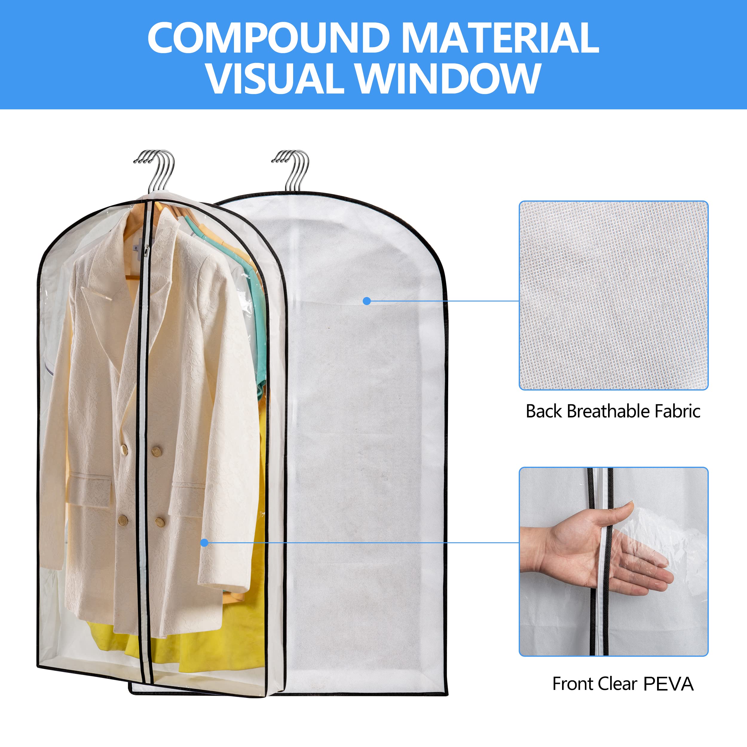 Mskitchen Hanging Clothes Bag with 4" Gusseted Garment Bag (Set of 6) for Storage Suit Bag for Closet Clear Dress Covers for Suits, Sweaters, Shirts - 24"x 40"x 4"/ 6 Pack