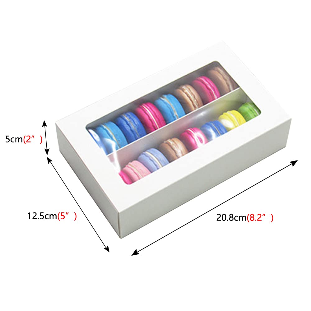 KINGREE 20 PCS Macaron Cake Boxes with Clear Display Window Macarons Container or Packaging Box Kit for Chocolate Mini Cupcakes Cookies or Muffins(Double Row-White)