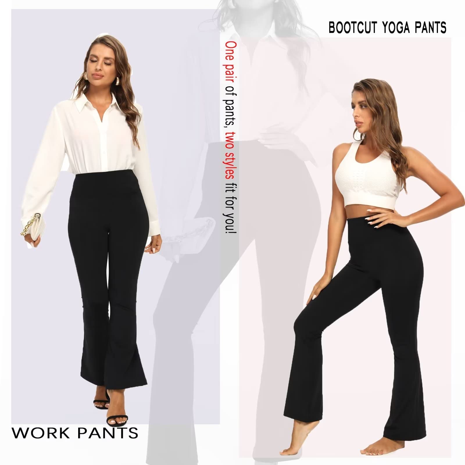 Redqenting Women‘s High Waist Flare Leggings Tummy Control, Non See Through Bootcut Yoga Pants Stretch Work Pants Petite