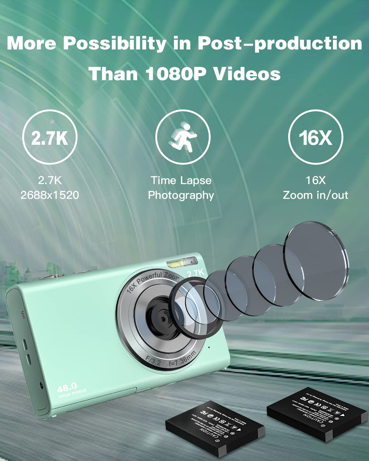 Sevenat 48MP Point and Shoot Digital Camera (Green)