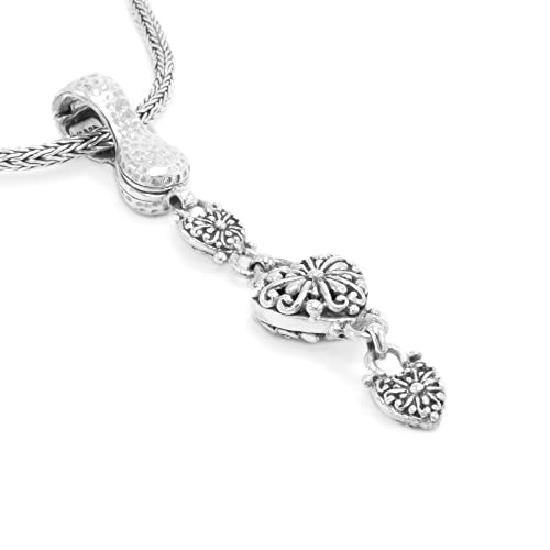 SARDA - .925 Sterling Silver ‘God so Loved the World’ 1-1/3” Filigree Heart Enhancer Pendant Only- Handmade by Bali Artisans