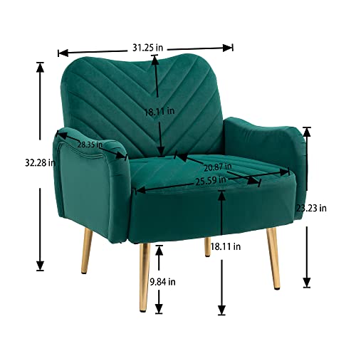 Tennozu Cute Elegant Loveseat Couch, Accent Sofa Convertible Futon Sofa Bed, Modern Golden Leg Love Seat Sofa, Small Loveseats Living Room Velvet Sofas, Stylish, Chic (Green, Single Sofa)