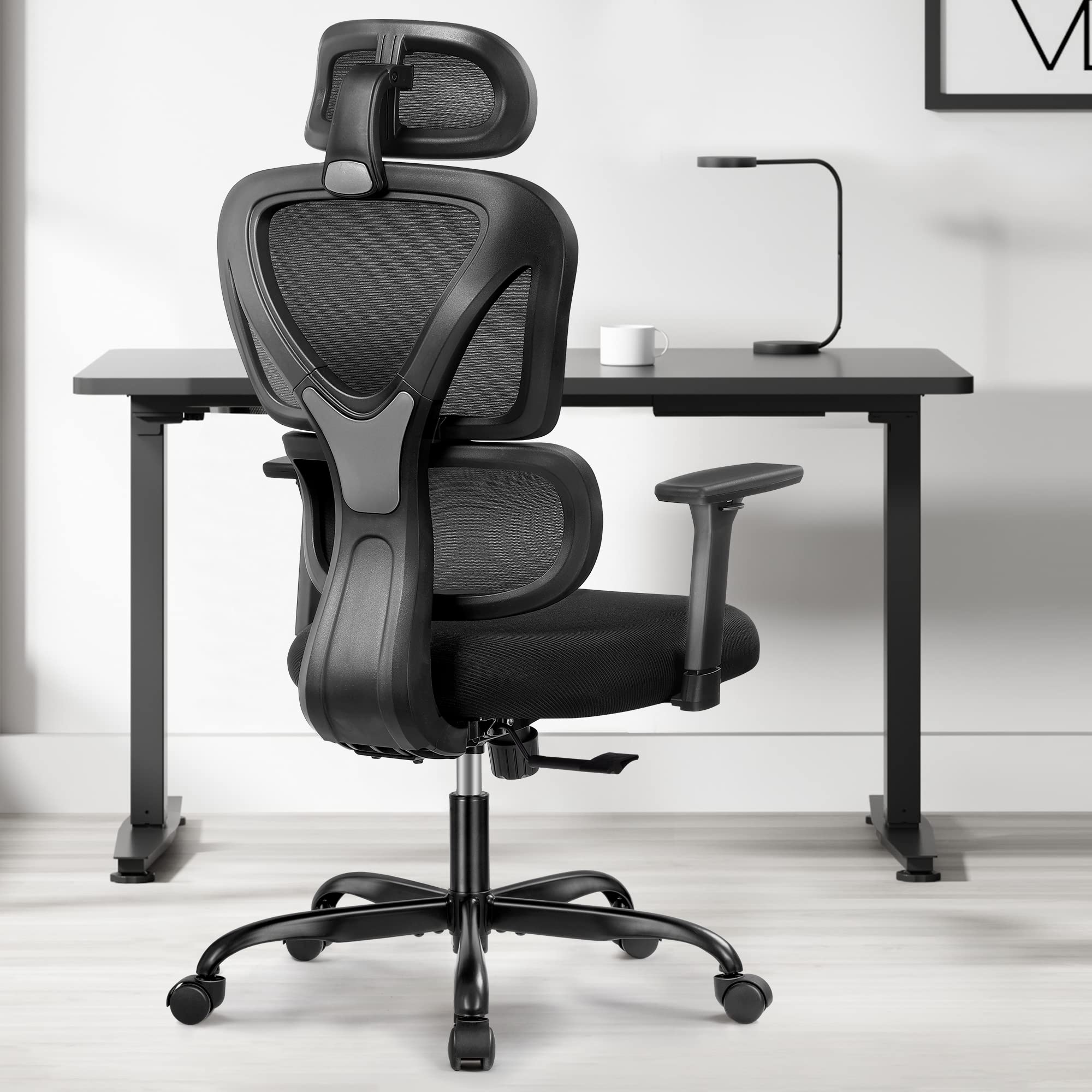 KERDOM Ergonomic Office Chair, Home Desk Chair, Comfy Breathable Mesh Task High Back Thick Cushion Computer Chair with Headrest and 3D Armrests, Adjustable Height Home Gaming Chair (S-Grey)