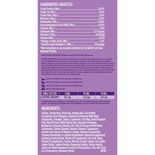 Rachael Ray Nutrish Longevity Premium Natural Dry Cat Food, Chicken with Chickpeas & Salmon Recipe, 3 Pounds