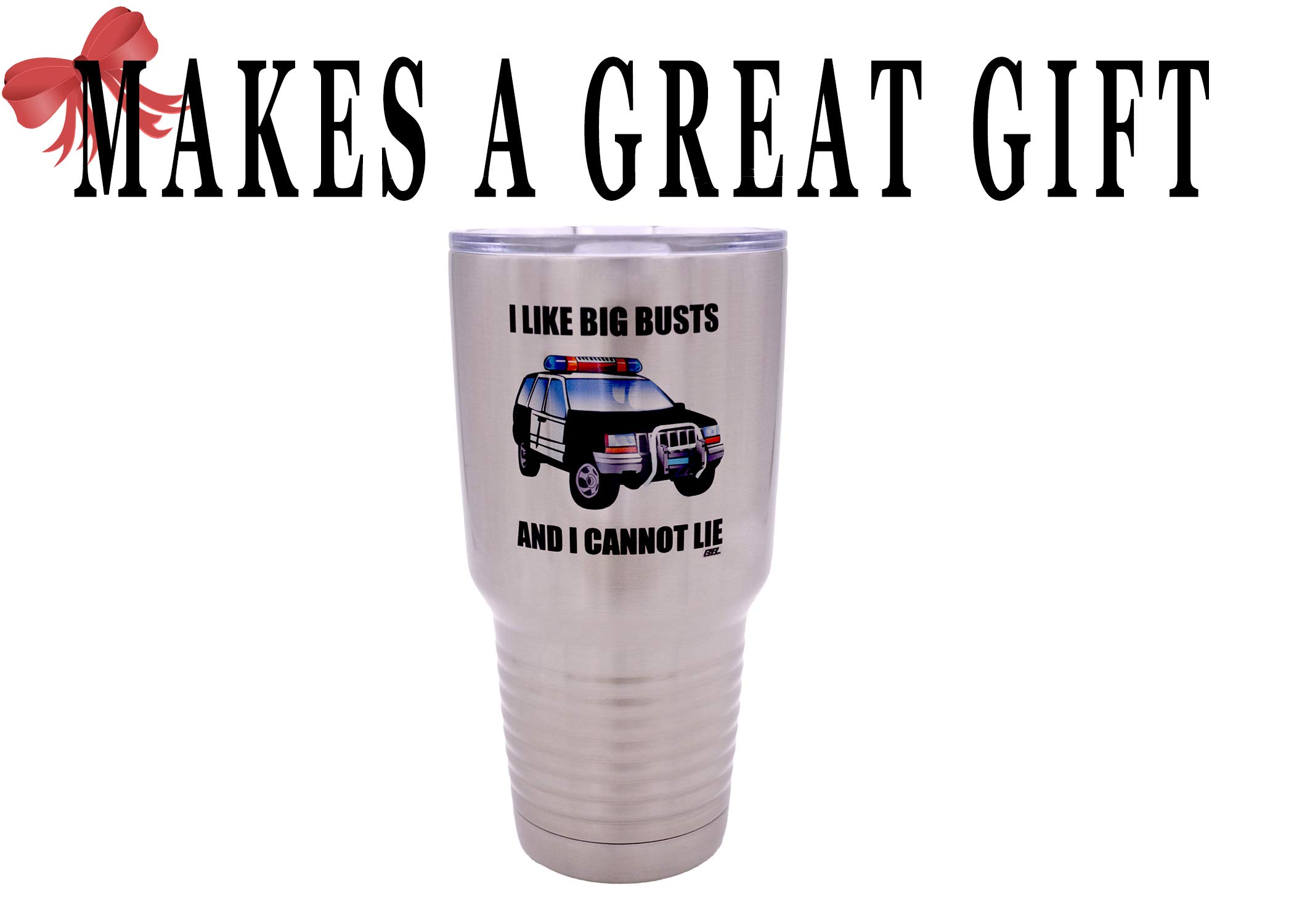 Rogue River Tactical Funny Police Officer Large 30oz Travel Tumbler Mug Cup w/Lid I Like Big Busts Thin Blue Line PD Gift