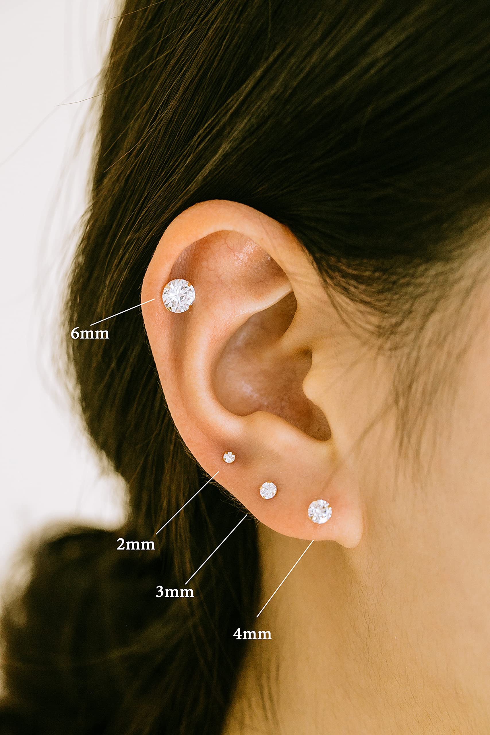 ONDAISY 14k Gold Cubic Zirconia 2mm Cz 4mm Bar Barbell Ear Stud Piercing For Women Girls