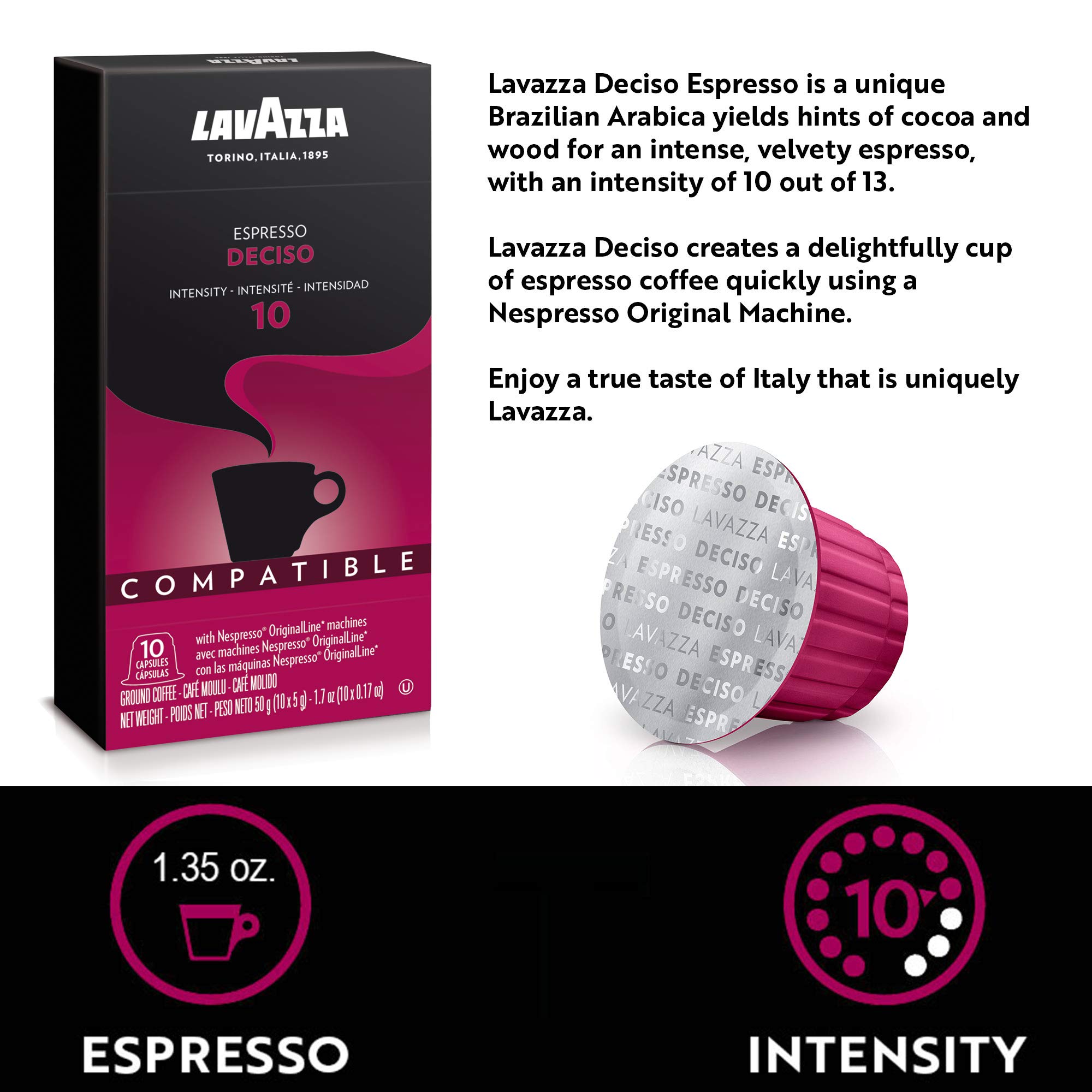 Lavazza Deciso Espresso Dark Roast Capsules Compatible with Nespresso® Original* Machines (Pack of 100)