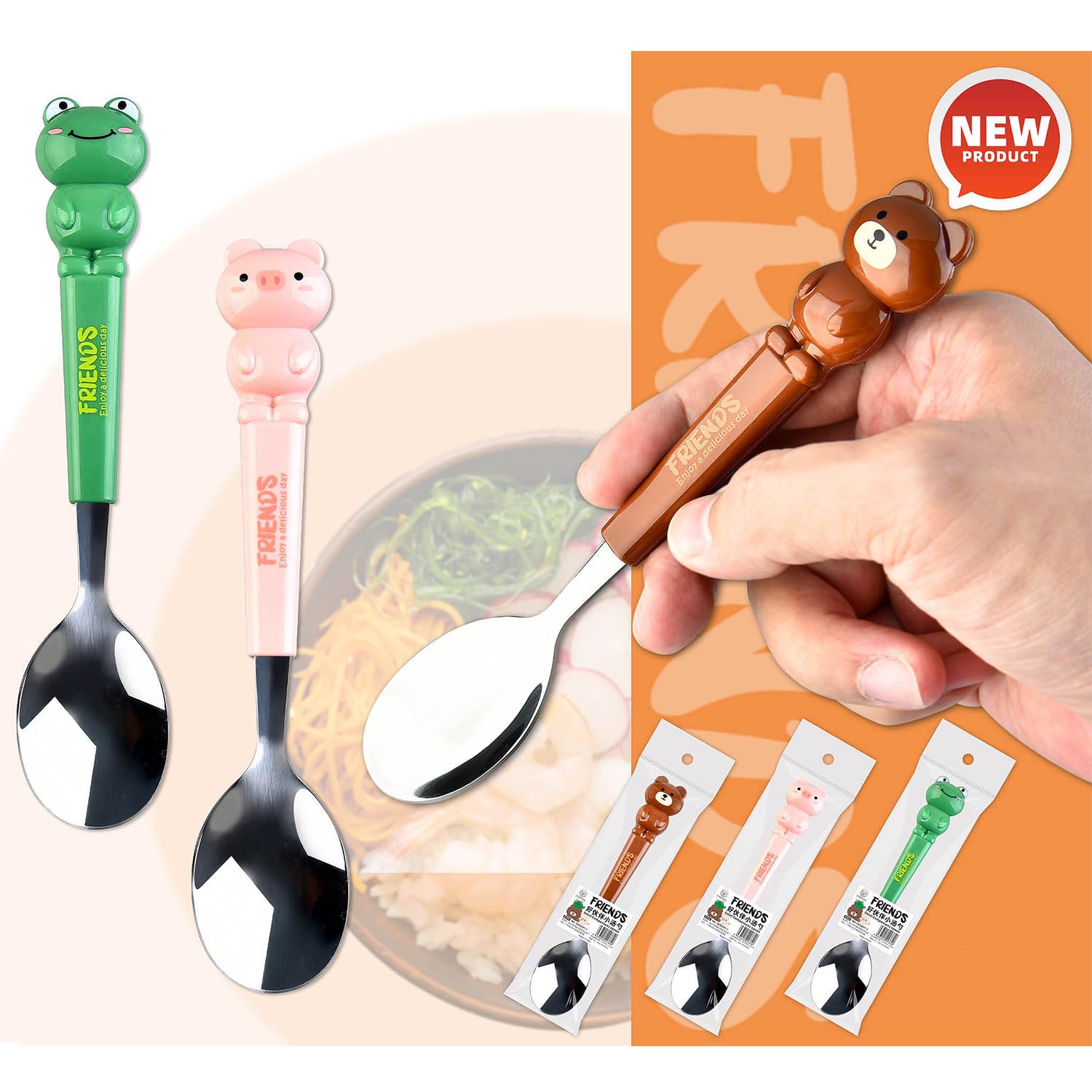 LVGADR 3 Piece Stainless Steel Dinner Spoons Set, Spoons Silverware Set,Cartoon spoon，Table Soup Spoons Set,Mirror Finish & Dishwasher Safe