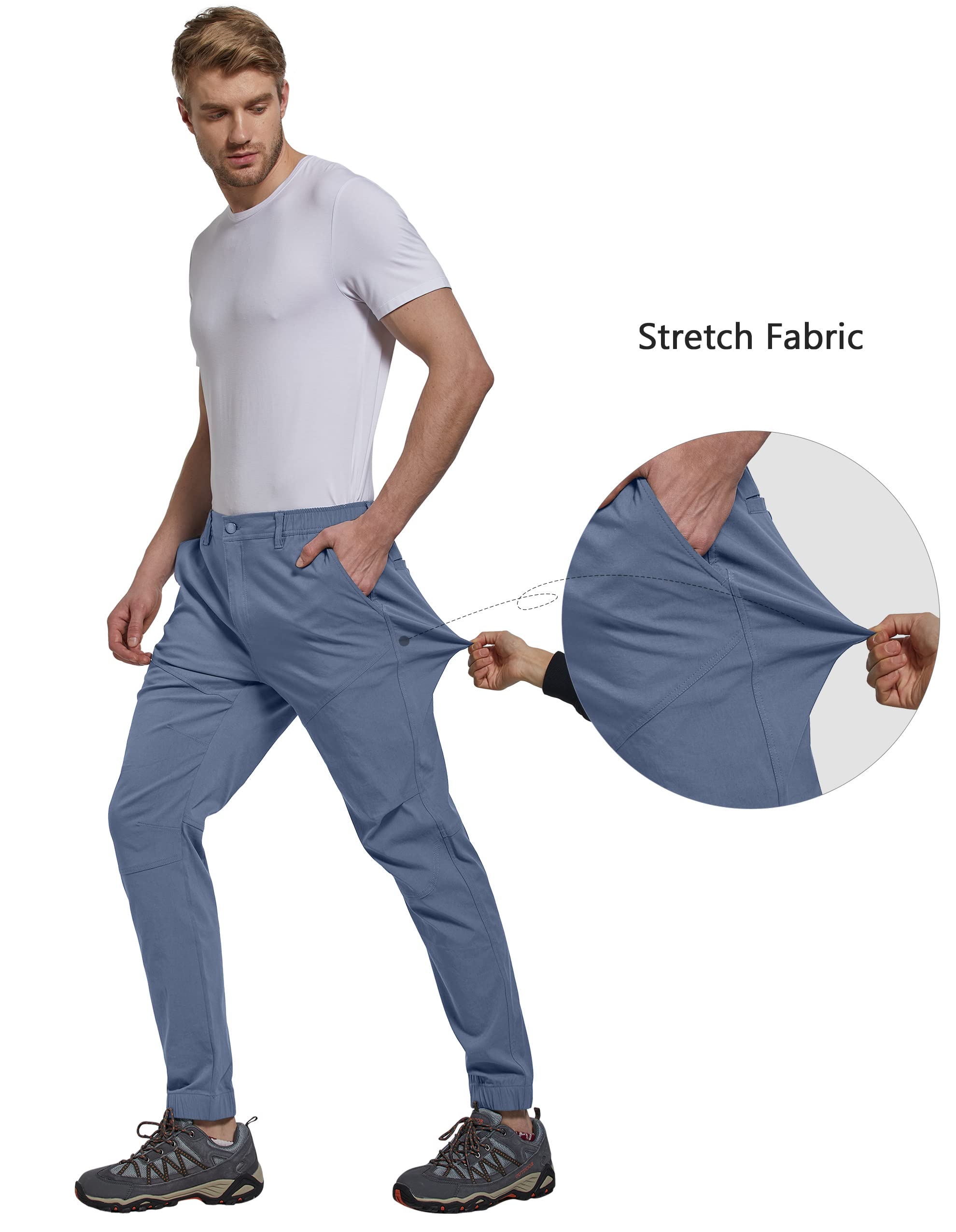 PULI Stretch Golf Joggers Men Hiking Waterproof Pants Tapered Workout Lightweight Casual Workout Cycling Jogging Denim Blue 30