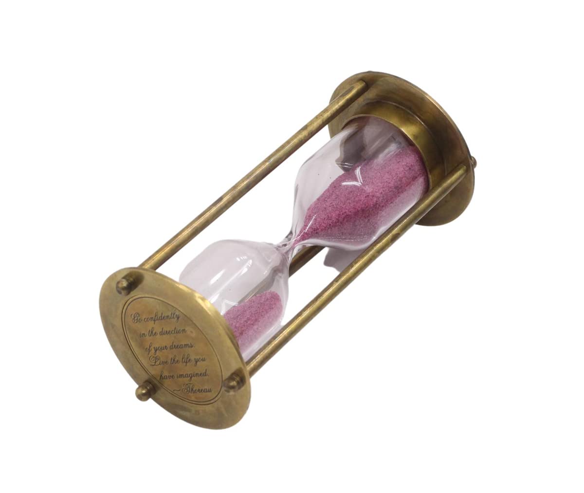ROORKEE Instruments Nautical Brass Hourglass, Sand Clock, Sand Timer with Thoreau's Go Confidently Poem Carved on Both Sides, Metal Sand Watch with Beautiful Leather Case, Home, Desk, Office Décor.