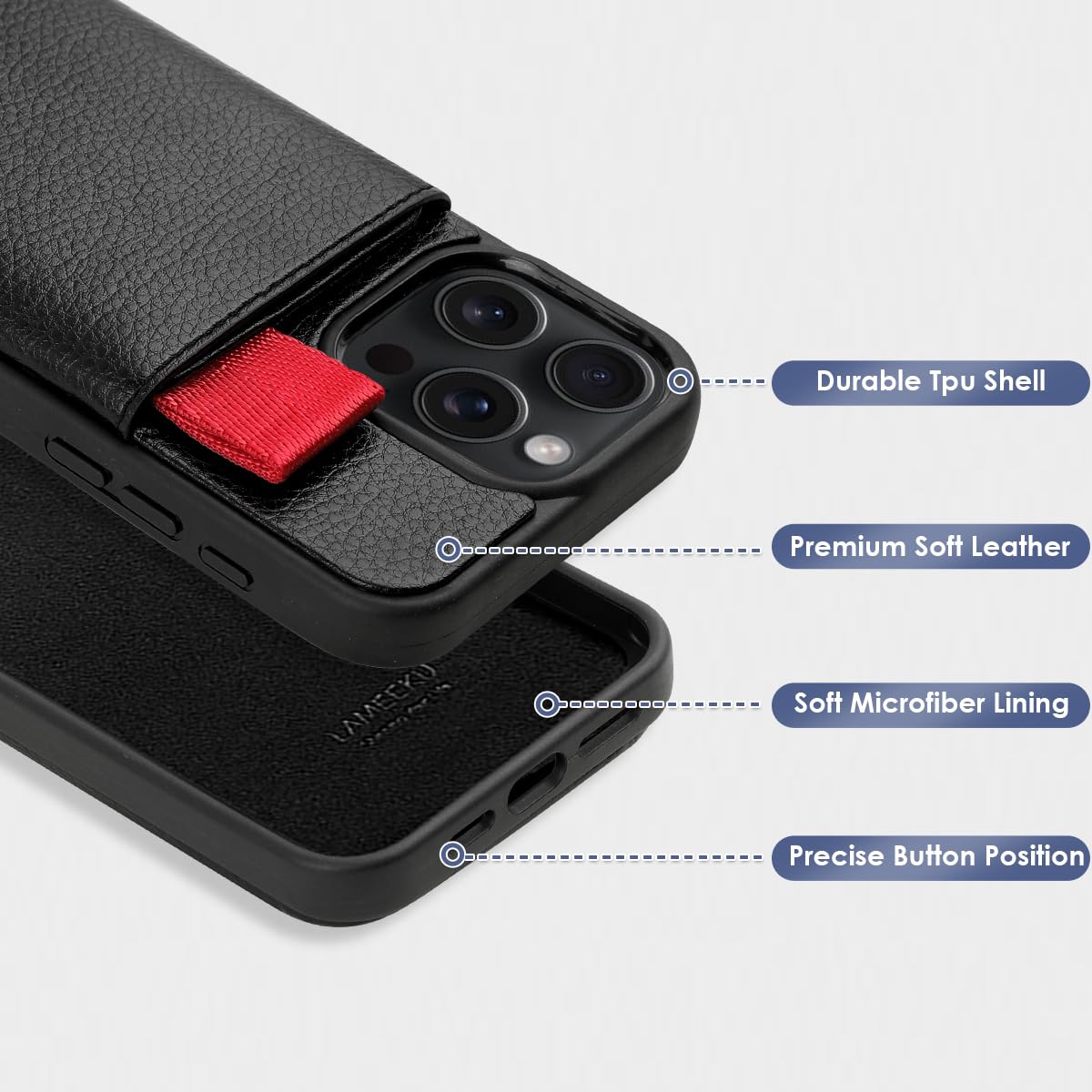 LAMEEKU Case for iPhone 15 Pro Wallet Case, Leather Case with Card Holder, Card Slots Case, RFID Blocking Protective Purse Phone Cover Gift for Women Men Compatible with Apple iPhone 15 Pro 6.1" Black